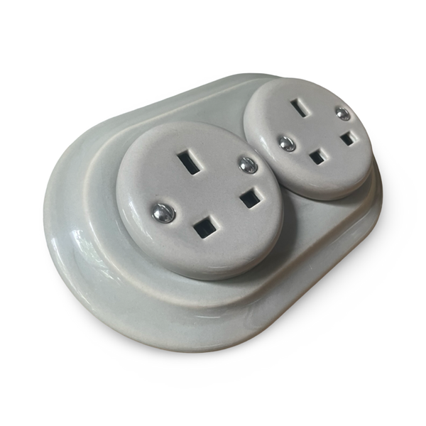 Miami Grey Porcelain Double Type G Plug Socket – Ceramic Sockets