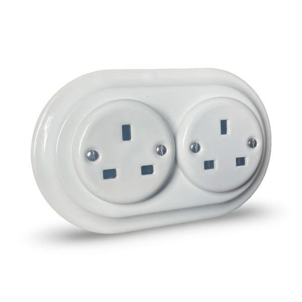Polar White Porcelain Double Type G Plug Socket – Ceramic Sockets
